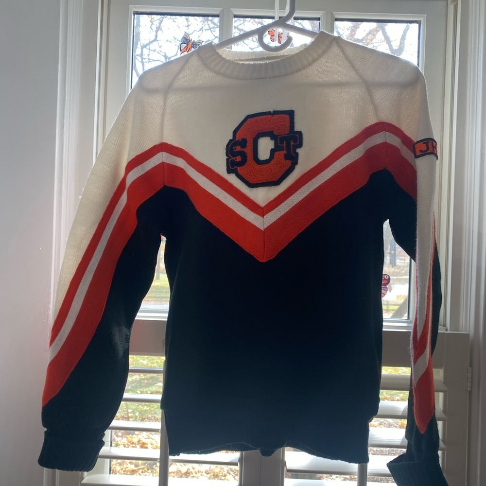 Vintage Varsity Retro Patch Cheerleading Sweater Oran… - Gem
